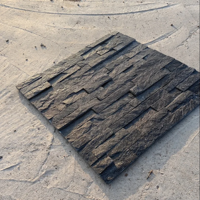 Exterior Wall Stone Cladding Quartz Natural Black Stacked Culture For ...