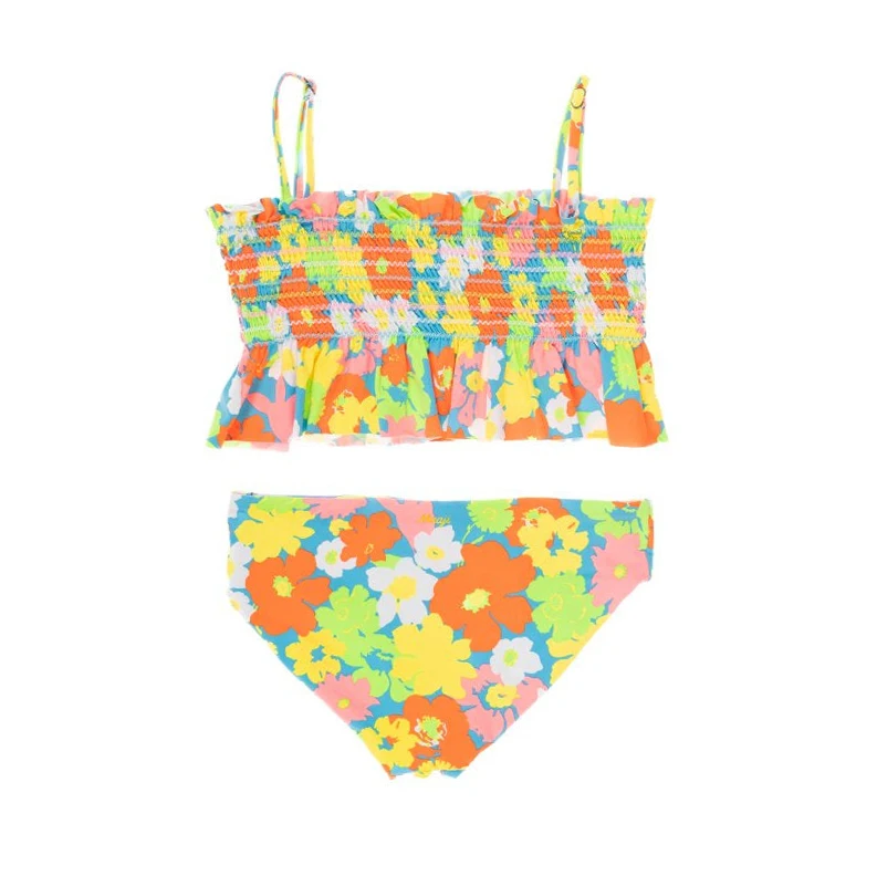 10-12 Years Kids Girls Floral Swimsuits Two Piece Smocked Ruffle ...