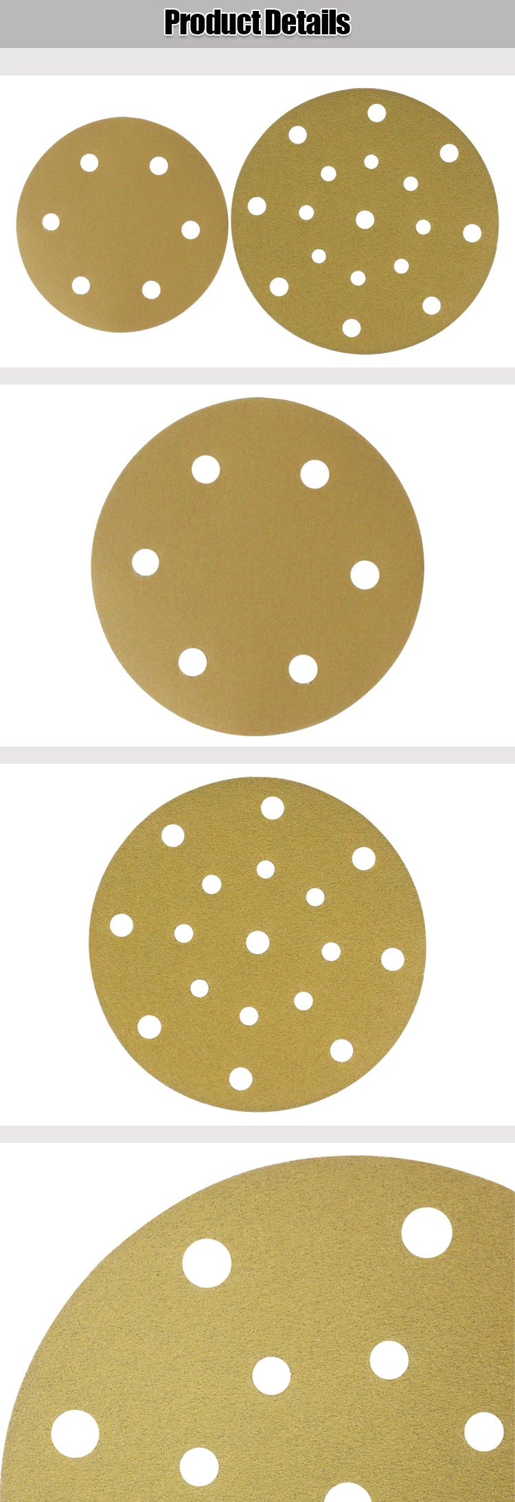Self-adhesive Yellow 6 Holes Sand Disc Sandpaper 120mm Hook And Loop ...