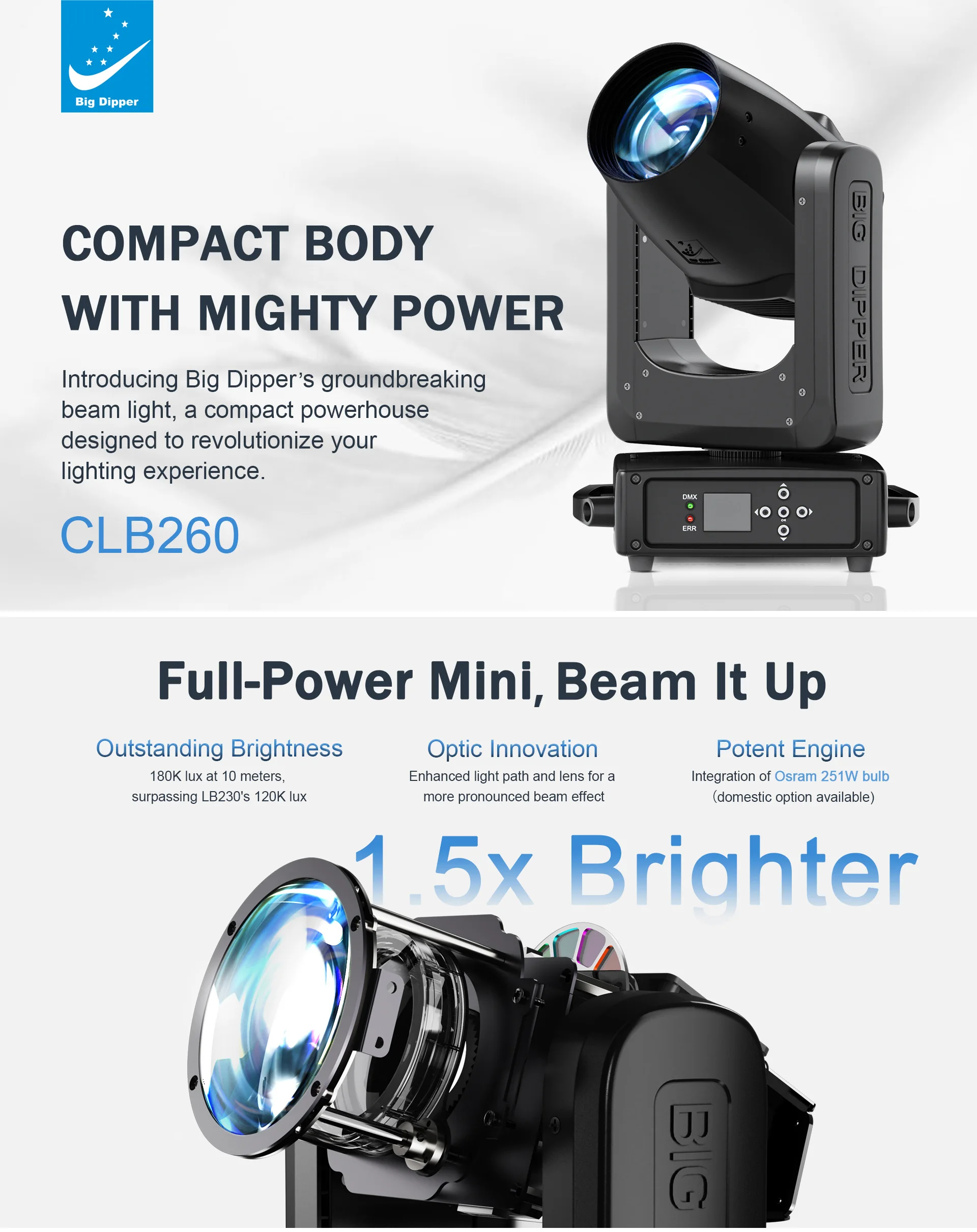 Big Dipper Clb260 Disco Beam Light 260w 6kg Mini 9r Sharpy Moving Head ...