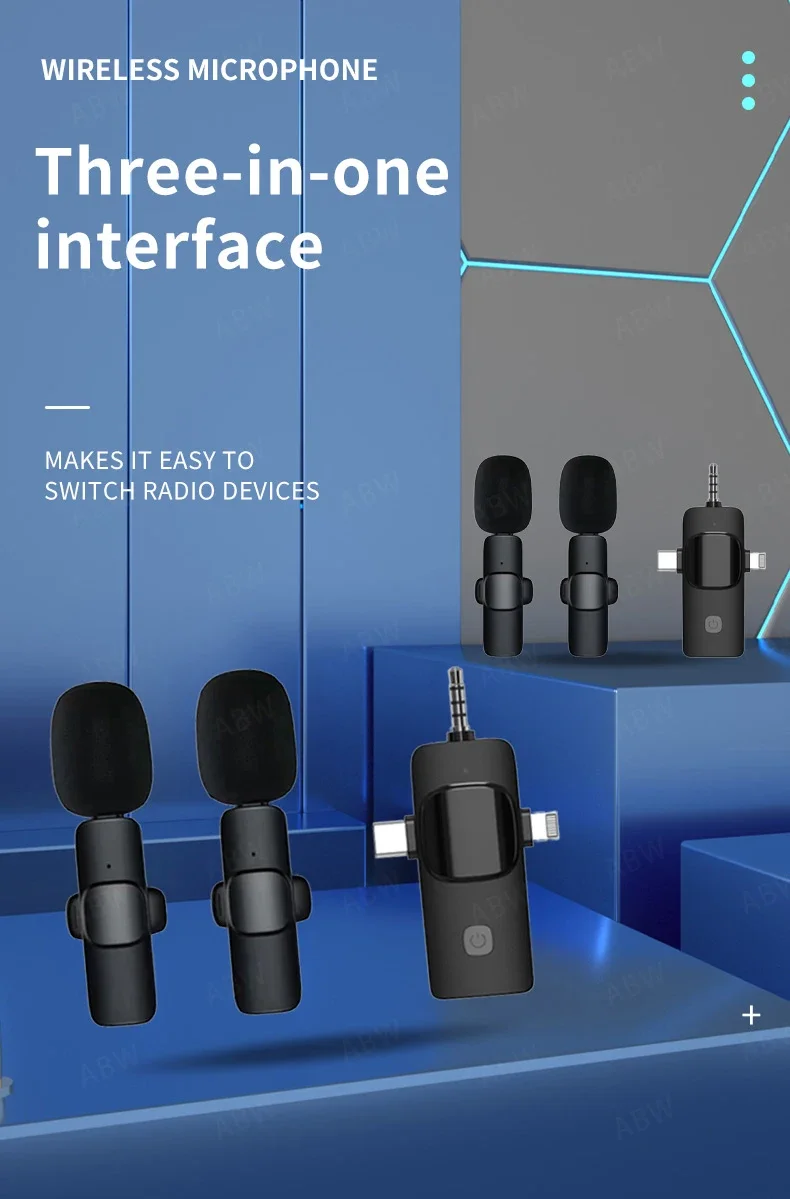 K15 3 In1 Lavalier Microphone Noise Cancelling Audio Wireless Microphone 2.4g Wireless Lavalier ...