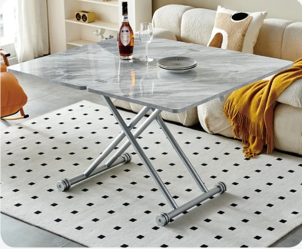 Height Adjustable Dining Table Living Room Coffee Table Morden Foldable Mdf Top And Metal Legs ...