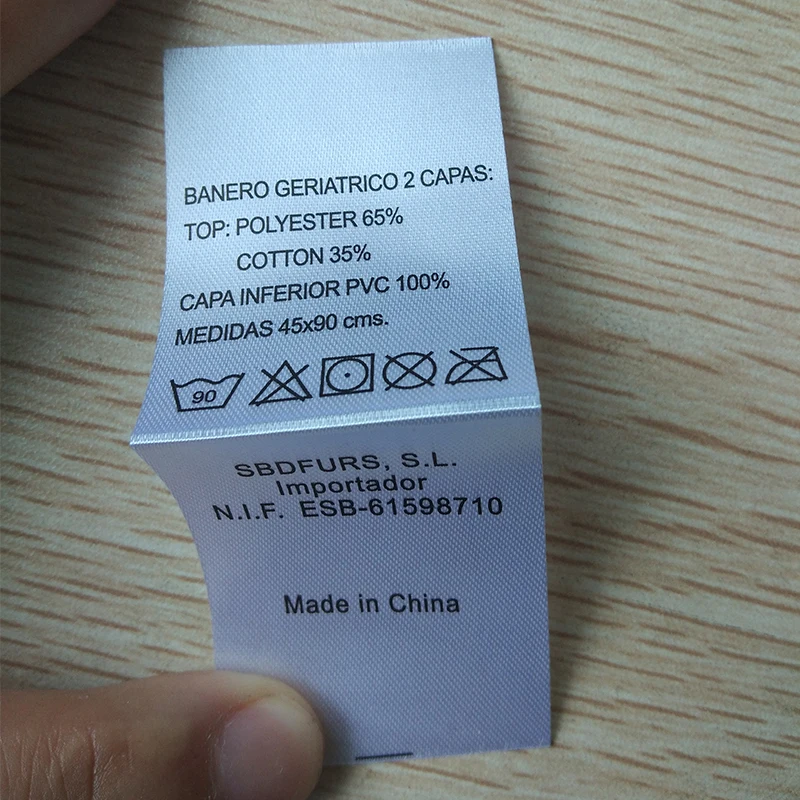 Custom Design Garment Printed Woven Satin Washing Care Label Material ...