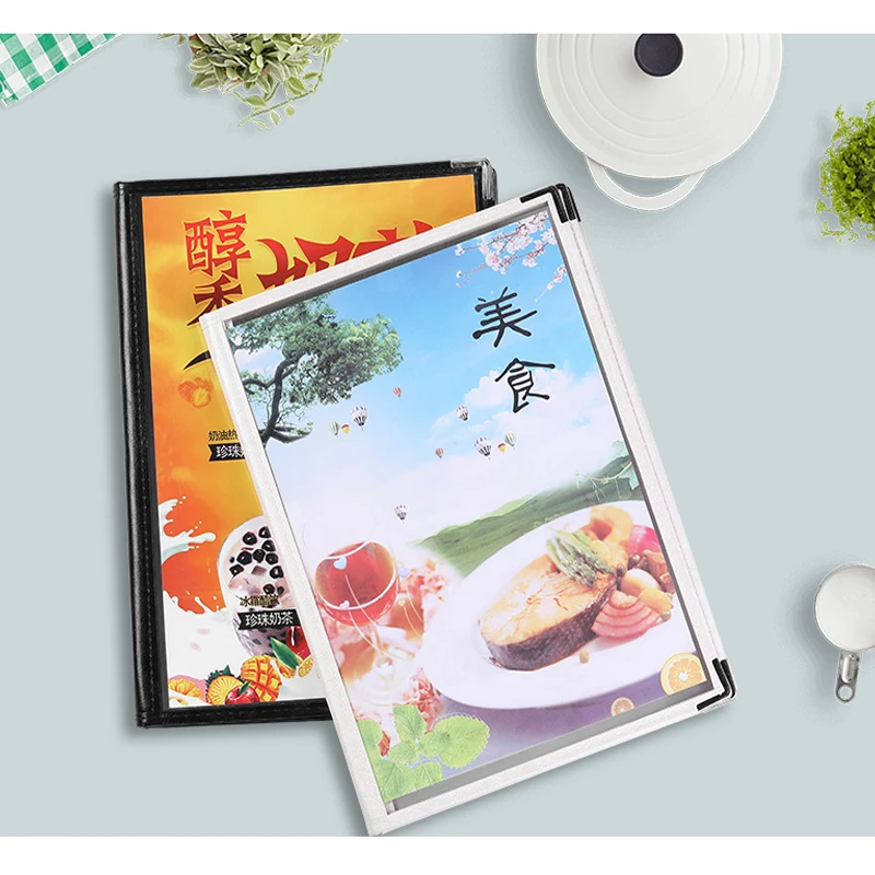 3 Pages Leather Food Menu Folders Transparent Leather Menu Covers A4 ...