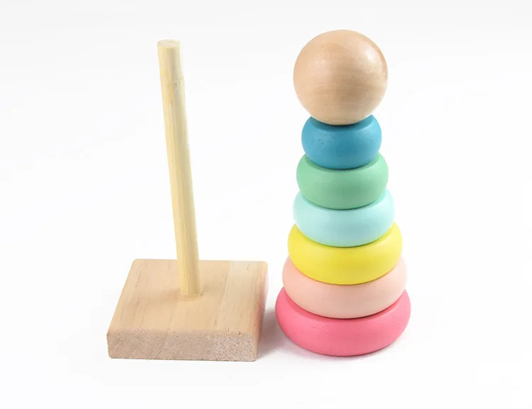 Hot Sale Colorful Stacking Ring Wooden Rainbow Tower Educational Toys ...