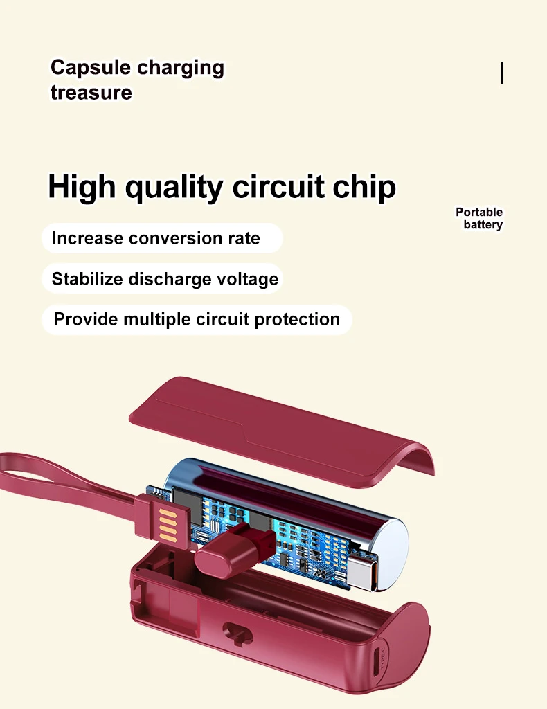 10000mah Built In Cable Capsule Power Bank Mini Power Bank Small Size ...