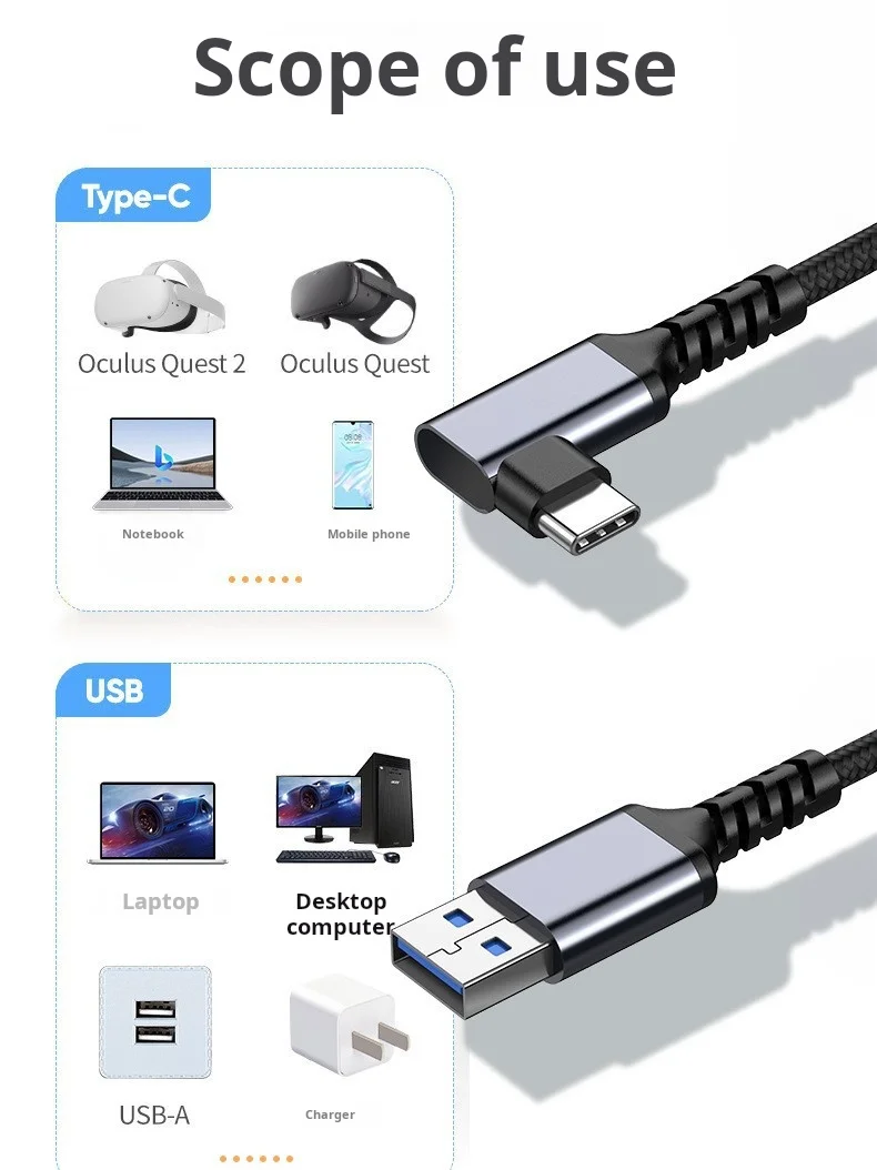 Vr Cable Usb3.0 To Type C90 Degree Elbow 5g High Speed Transmission 3a ...