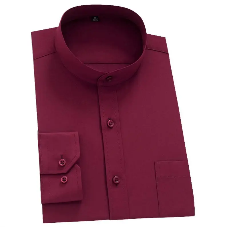 Alibaba.com: Wine red long sleeve Zhongshan collar shirt, Chinese style ...