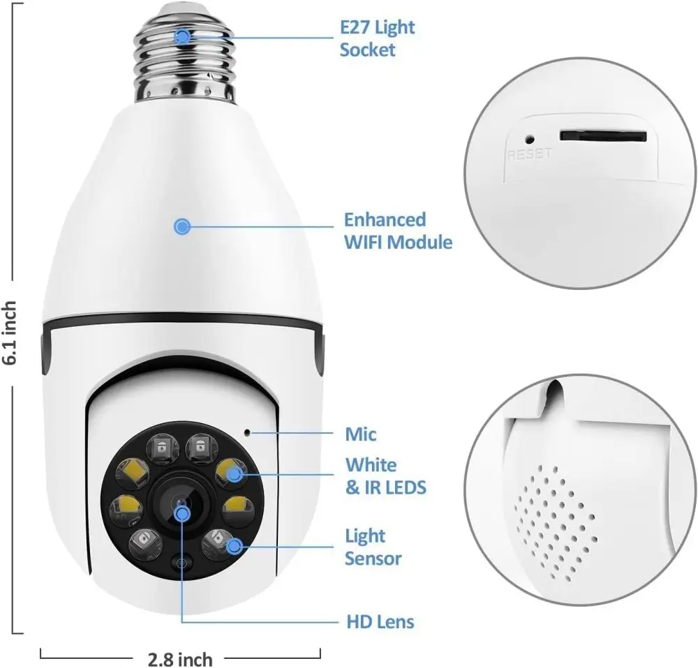 V380 Pro Wireless E27 PTZ Bulb Cameras - Auto Tracking Security