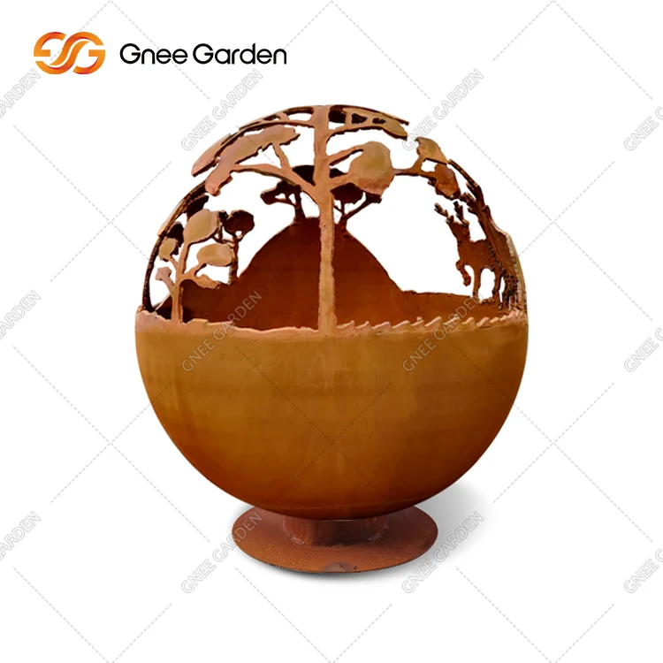 Customized Heavy Duty Corten Steel Fire Sphere Handmade Hollow Sphere ...
