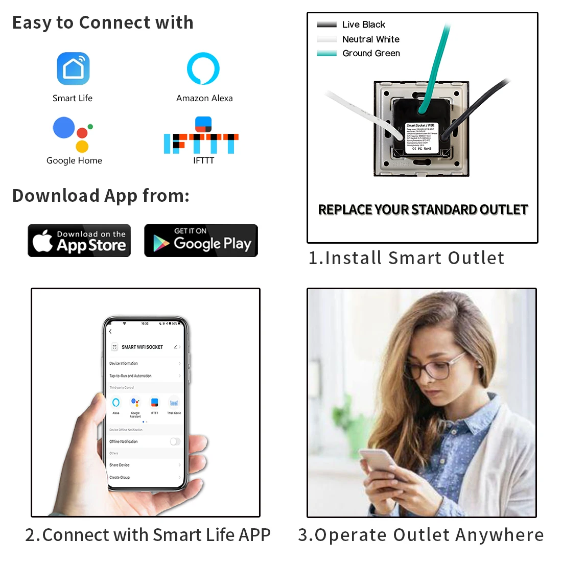 Uk Standard Home Electric Switches And Sockets 16 A,250 V Smart Power ...