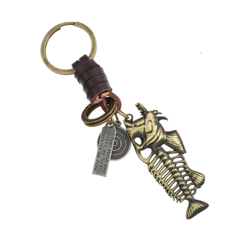 Hot Sale Simple Bronze Metal Fishbone Model Pendant Key Chain bone ...