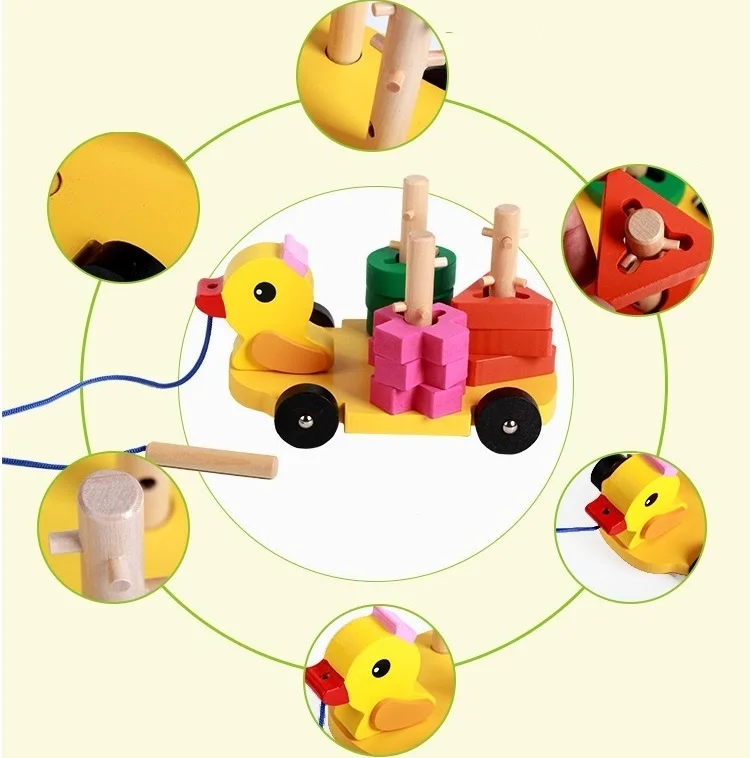 Wooden Dragging Blocks Baby Duck Disassemble Vehicle Geometrical ...