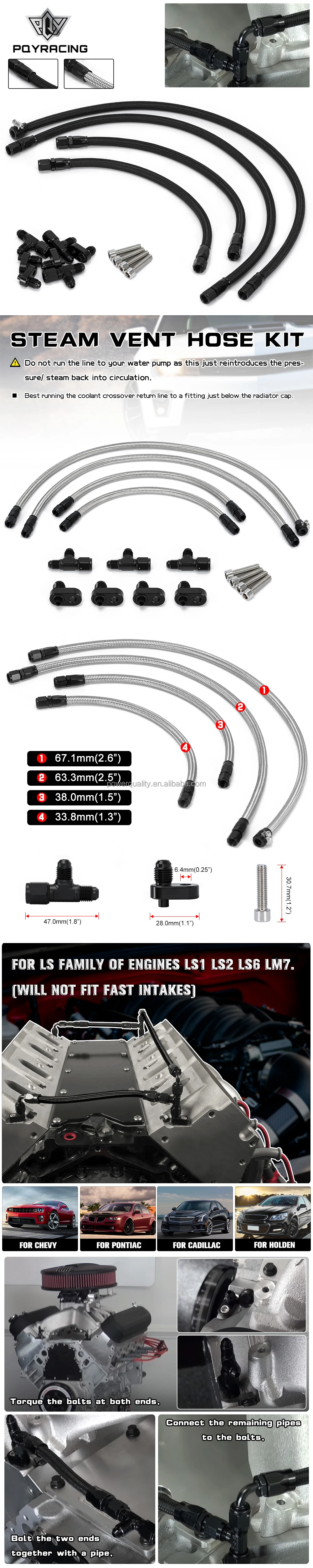 An4 Engine Steam Vent Hose Kit Stainless Steel Braided / Black Nylon ...