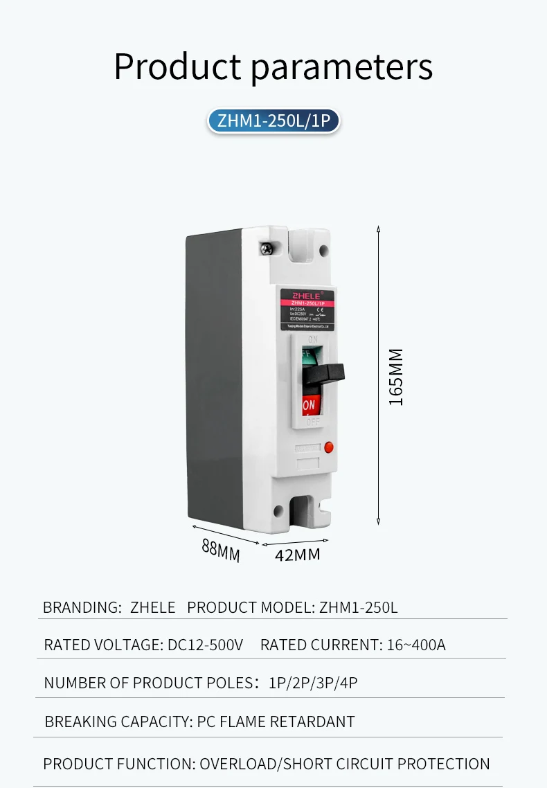 Zhele Photovoltaic Dc Mccb Moulded Case Circuit Breaker 1p 2p 3p 4p 100a 125a 225a 400a 630a ...