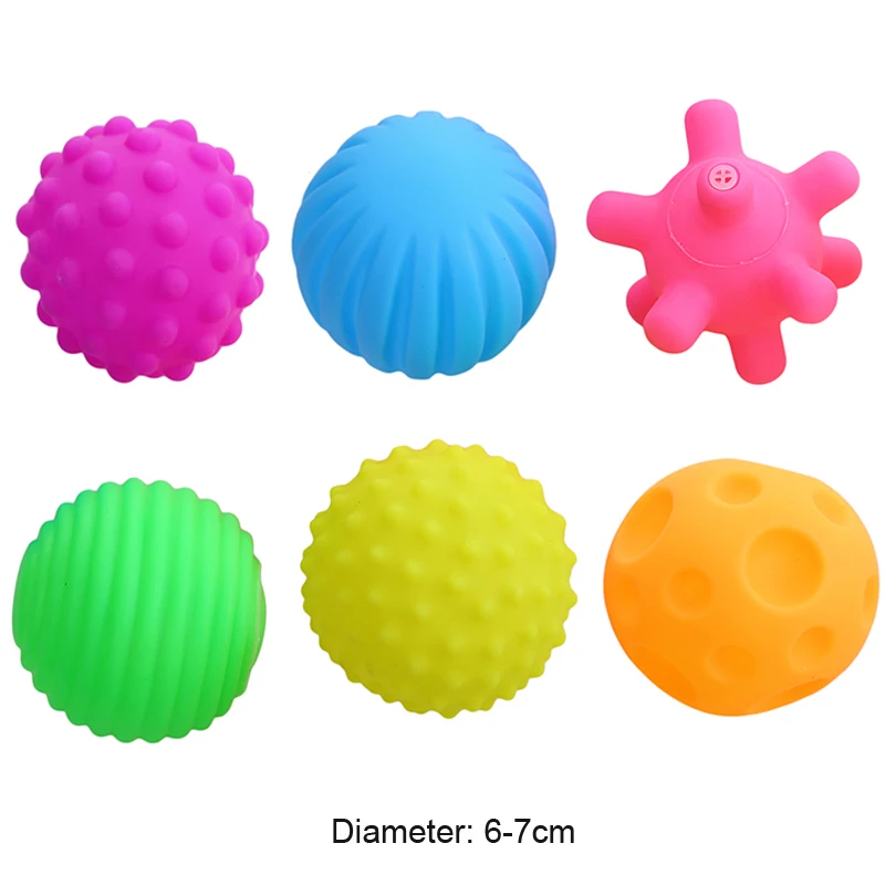 6pcs Rubber Textured Touch Ball Hand Sensory Baby Toys