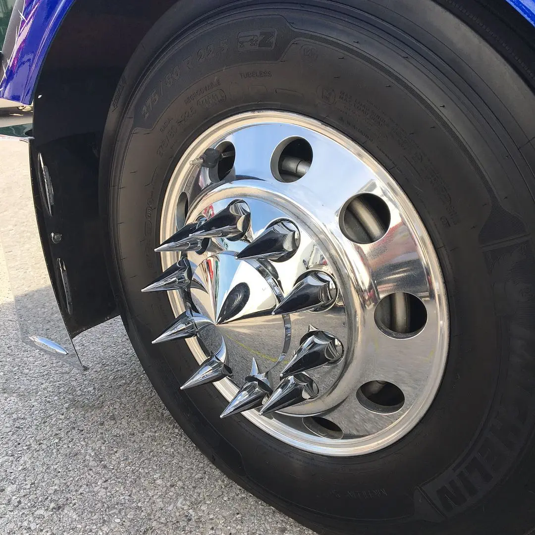 Chrome Pointed Front Axle Cover Kit with Spike Lug Nut Cover