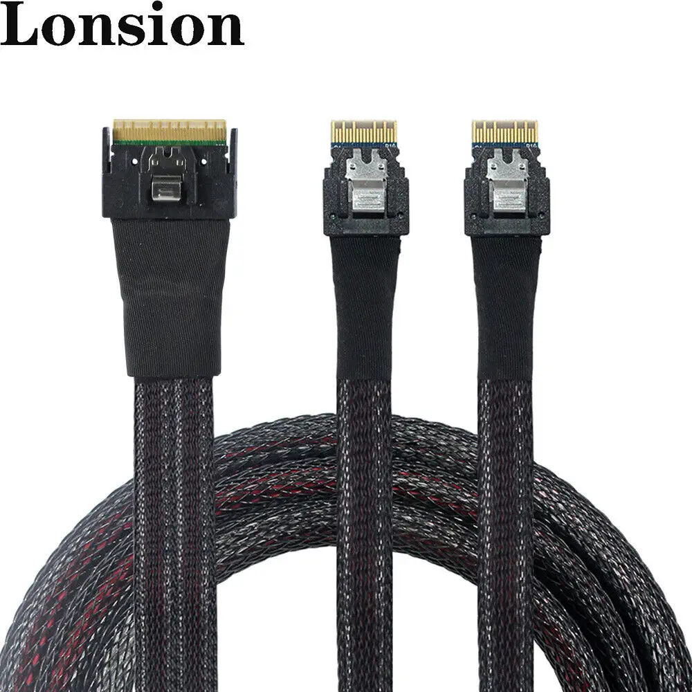 Slimline SAS SFF-8654 8I to 2 Ports SFF-8654 4I Server Connection Cable ...