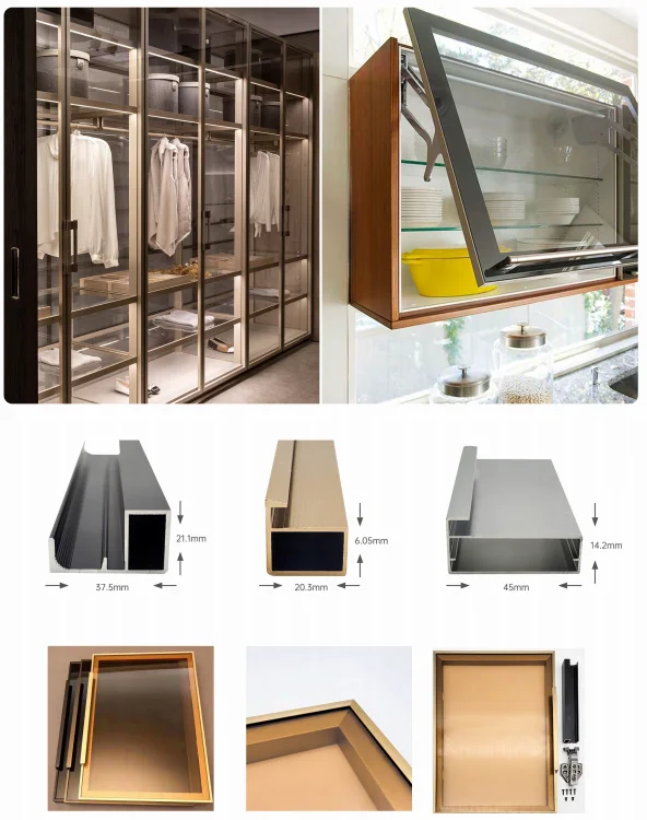 Matte Black Extruded Kitchen Cabinet Aluminum Frame