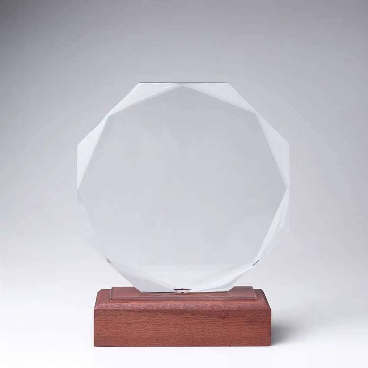 Blank Octagon Plaque Crystal Trophy Award with Wooden Base