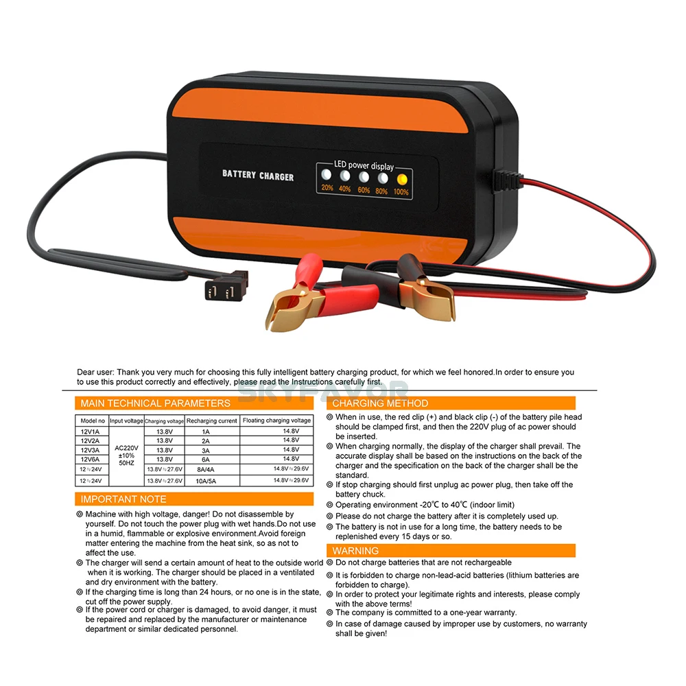 Intelligent 12V Battery Charger - Fast Pulse Repair Lead Acid