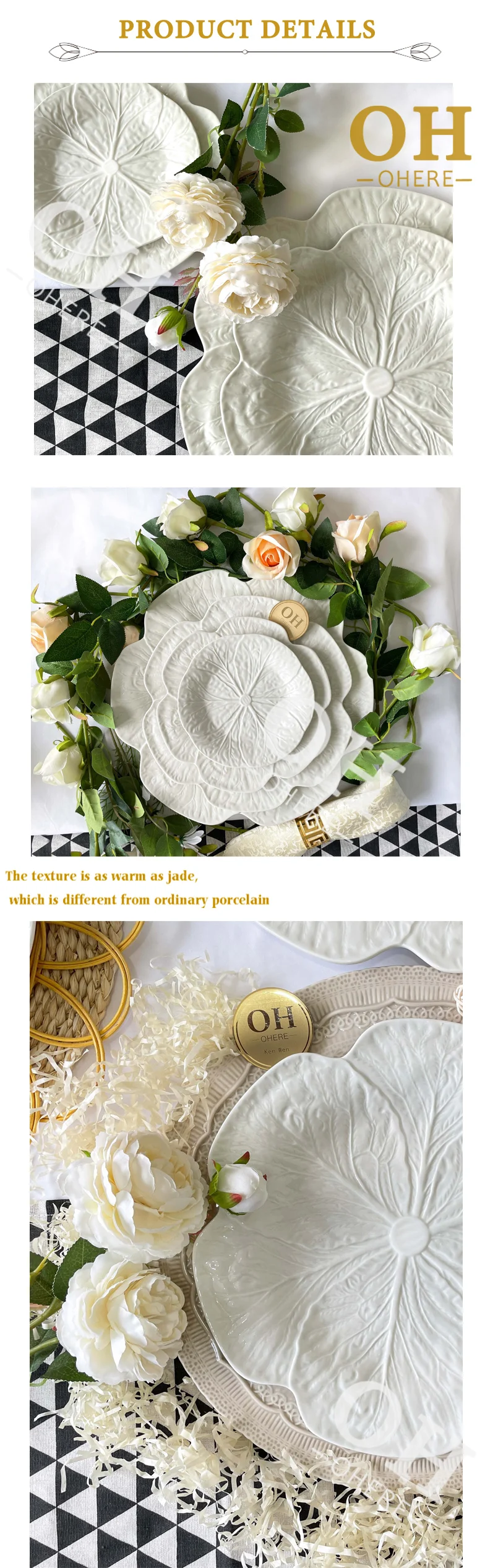 Ohere Ceramic Cabbage Shape Dinner Set - Bone China Porcelain