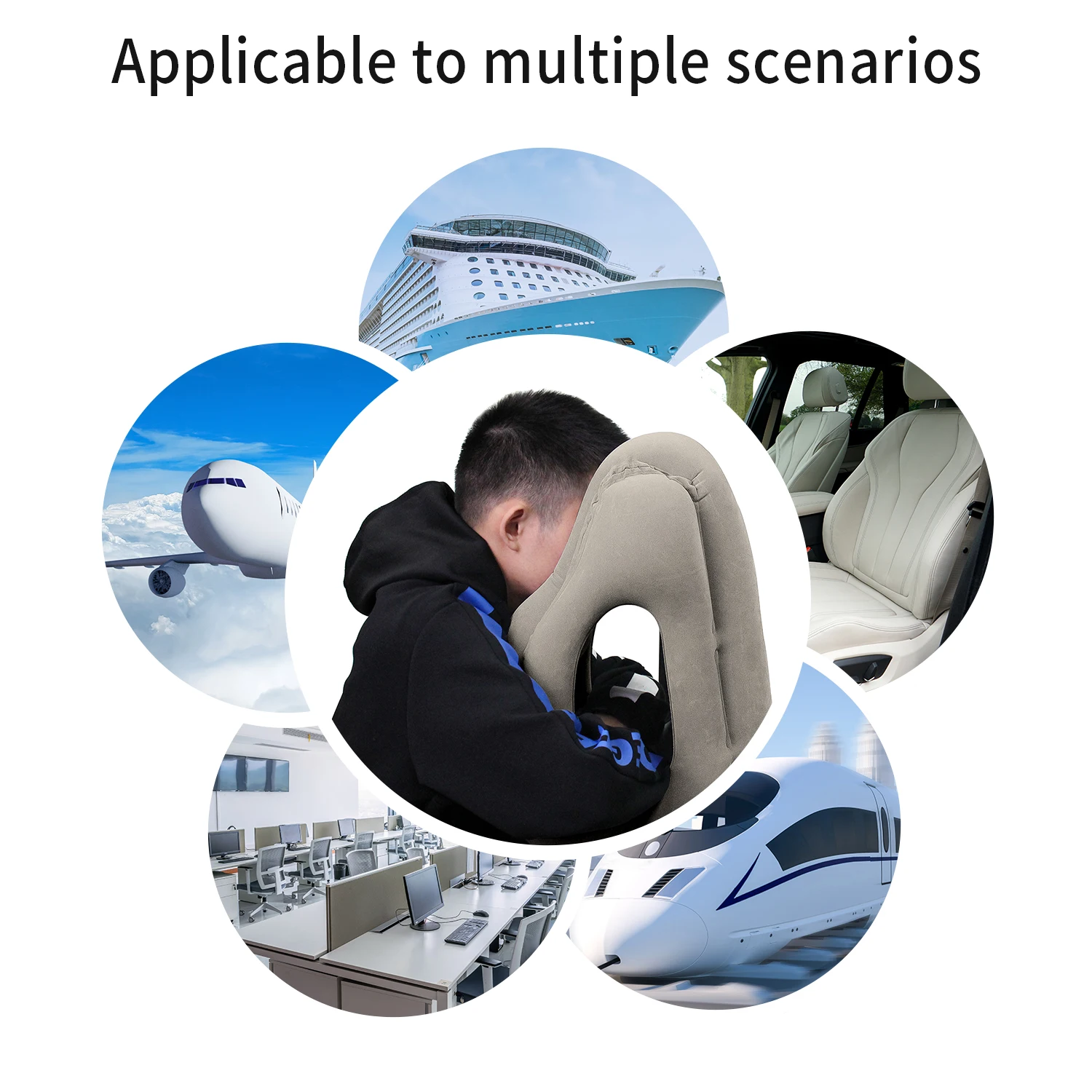 Inflatable Air Travel Pillow Airplane Head Chin Cushion Office Nap ...