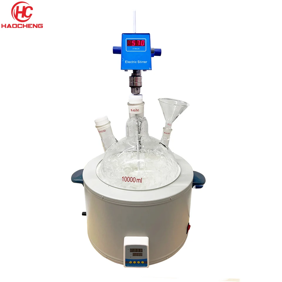 10l 20l 50l Simple Glass Reactor With Overhead Stirrer Round Boiling ...