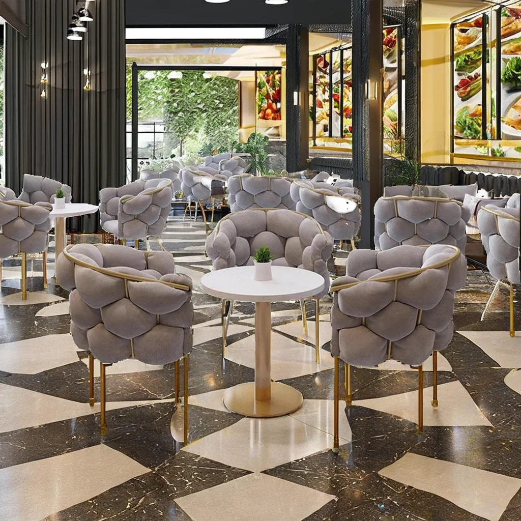 Modern Luxury High Back Dining Chairs Italian Synthetic Leather Metal ...