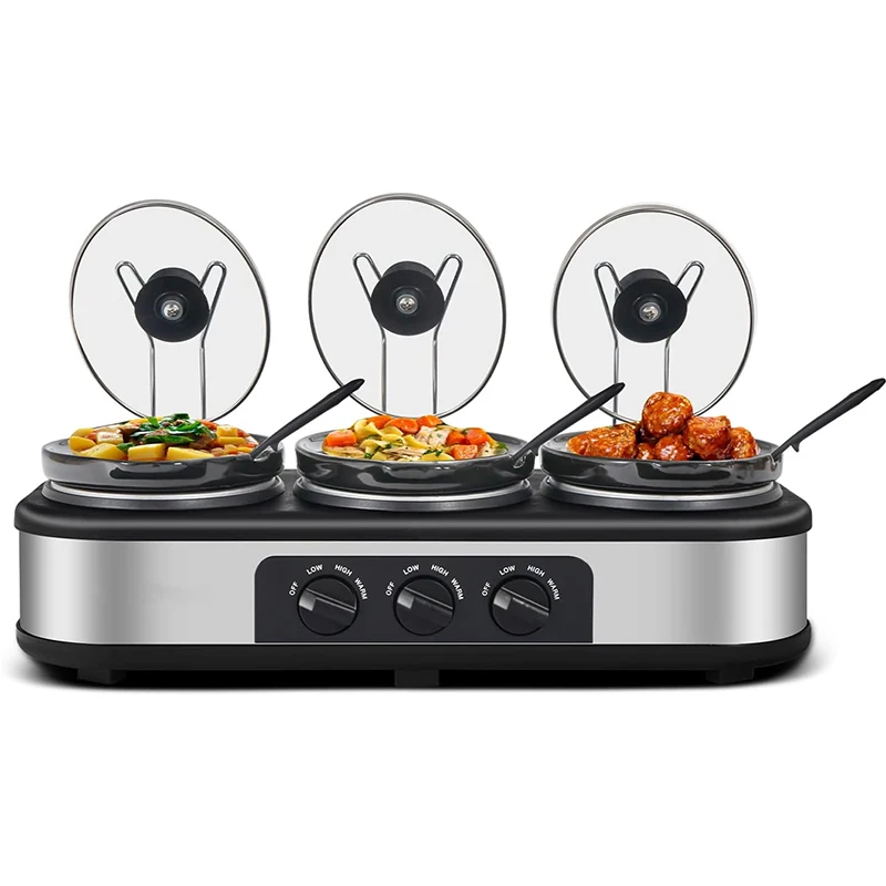 Triple 4.5 Quarts Slow Cooker With Temperature 3 Level Adjustable,Glass ...