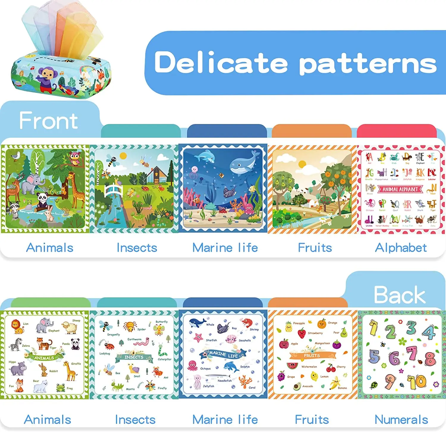 Baby Tissue Box Toy Soft Stuffed High Contrast Crinkle Montessori ...