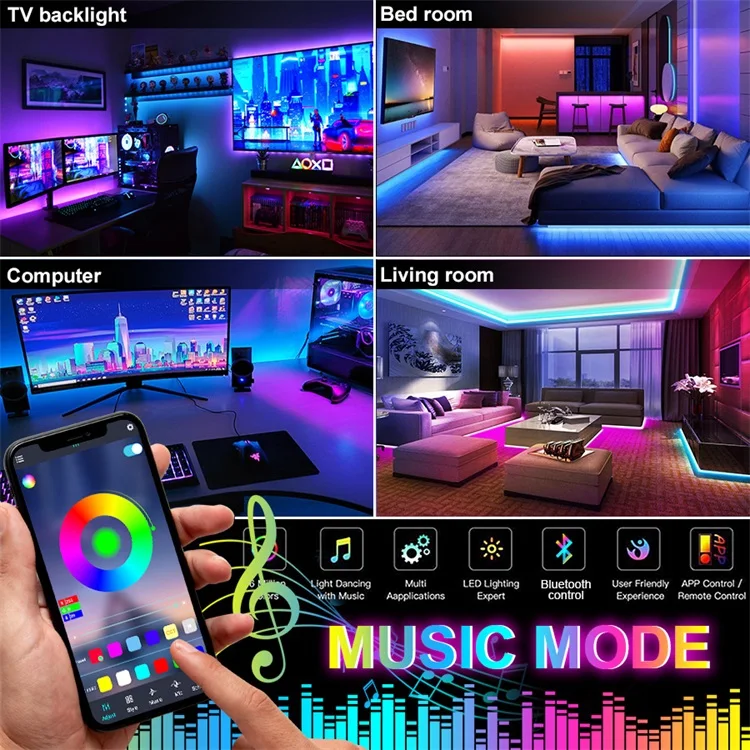 Smart RGB LED Strip Lights - Sync to Music & Control via APP