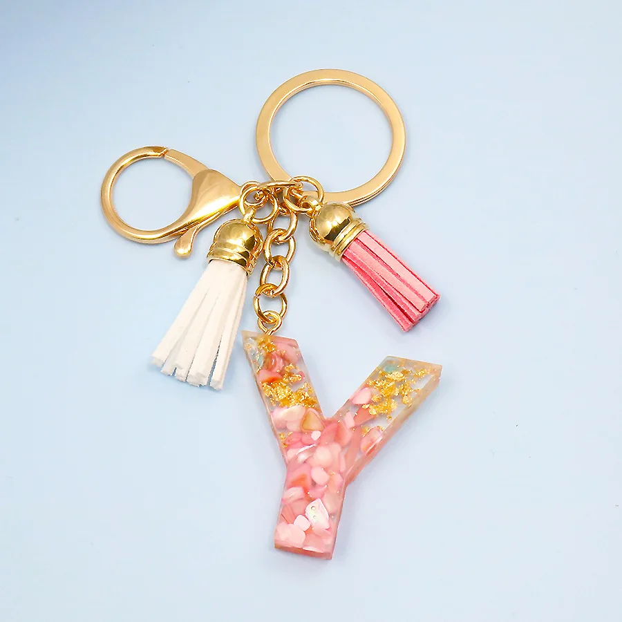 Wholesale Pink Gold Resin Alphabet Initial Letter Keychain Key Ring For ...