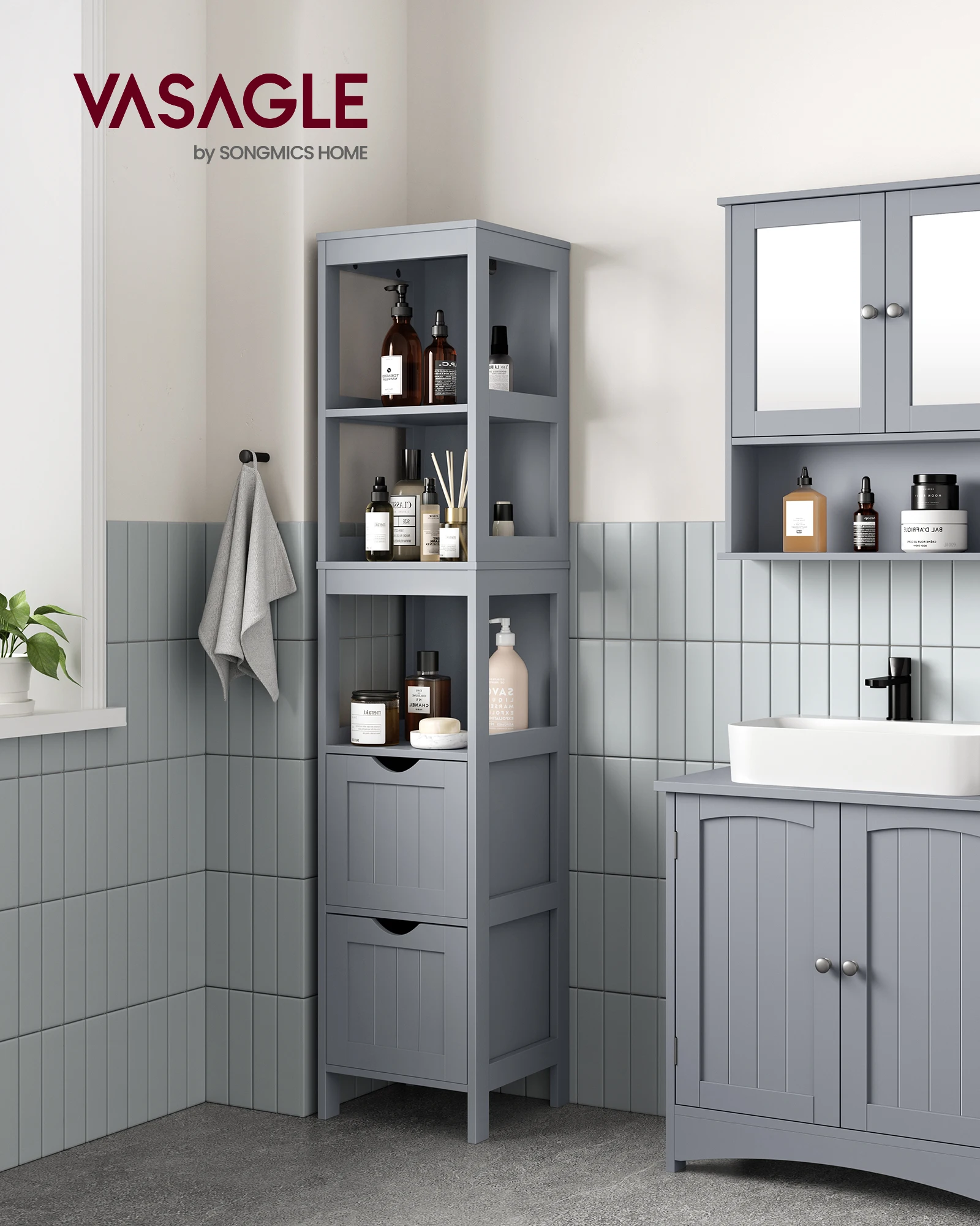 VASAGLE Freestanding Bathroom Storage Cabinet with 2 Drawers