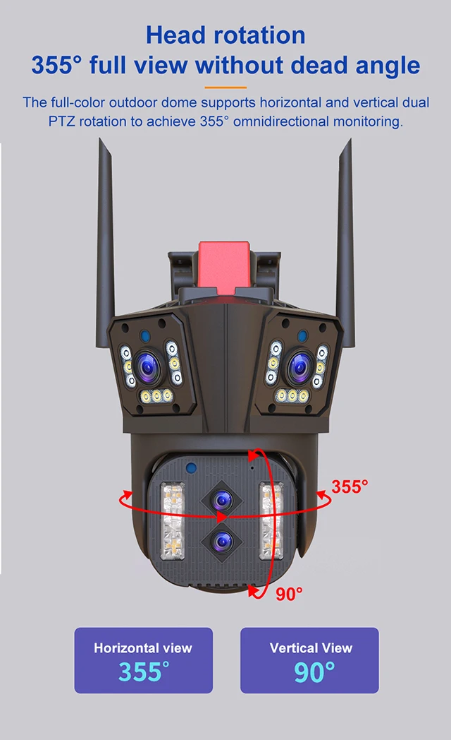 16mp 8k Four Lens Three Screen Cctv Surveillance Camera 10x Zoom ...