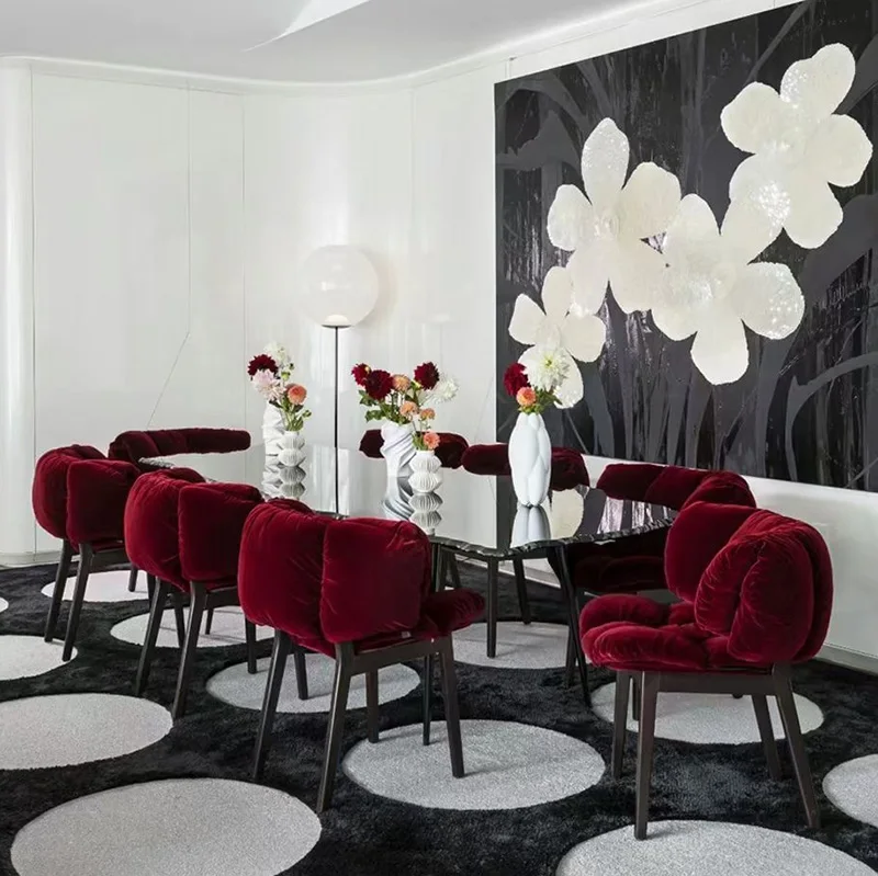 Modern Elegant Luxury Dining Chairs Nordic Wood Leg Down Feather Seat ...