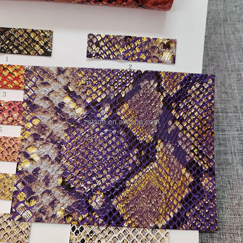 1MM Metallic Foil Texture Embossed Snake Grain PU Leather
