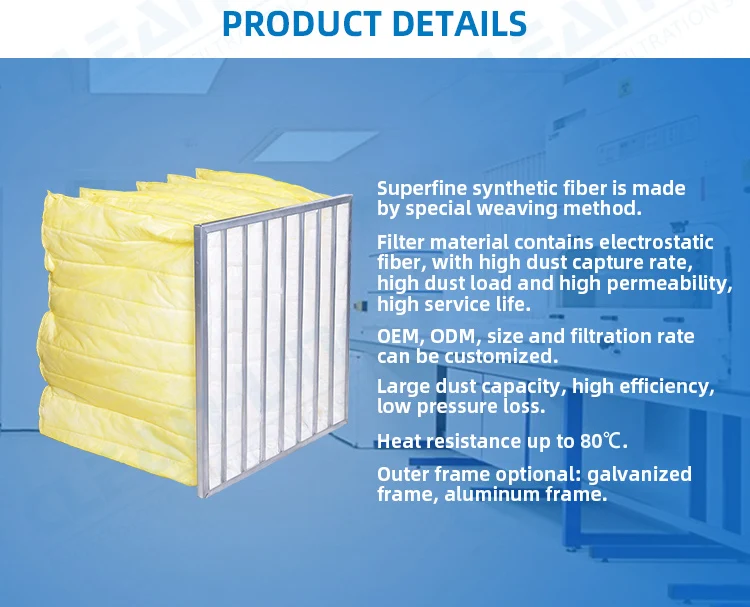 G4 F5 F6 F7 F8 F9 Anti-Static Pocket Filter for Air Purification
