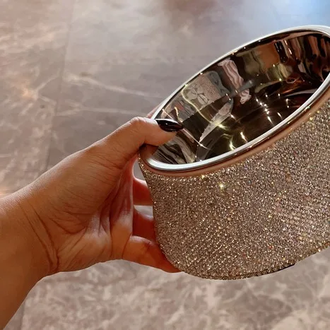 Bling Double Bowl Stainless Steel Dog Food Basin Large High Diamond ...