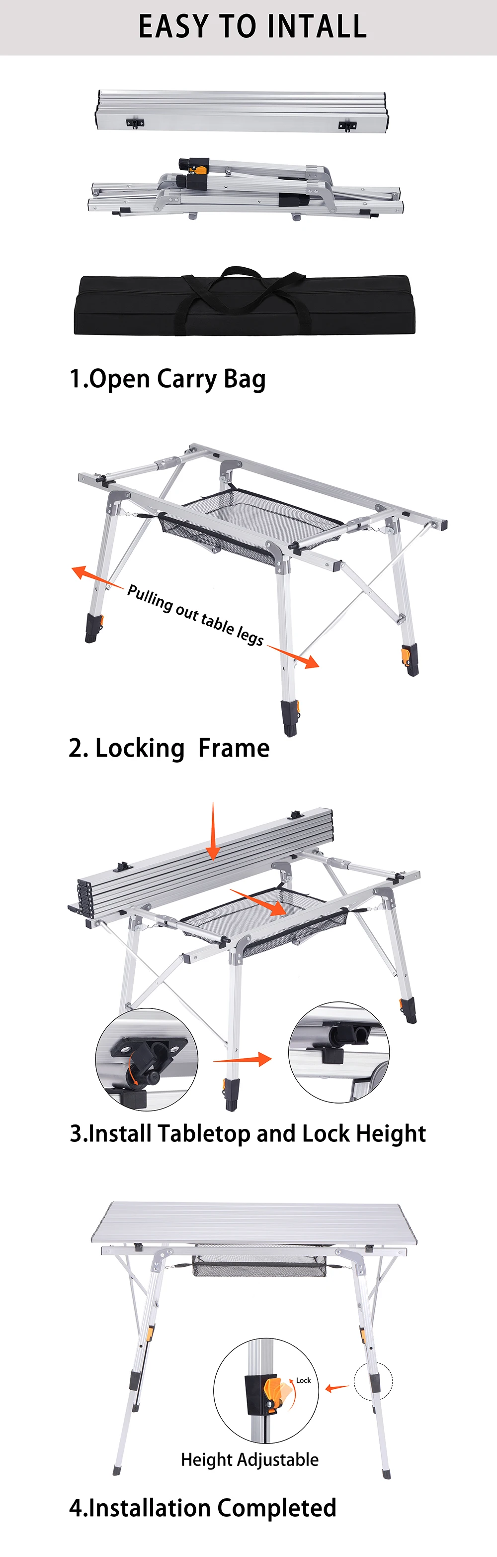 YILU Portable Outdoor Picnic Table Adjustable Metal Camping Table ...
