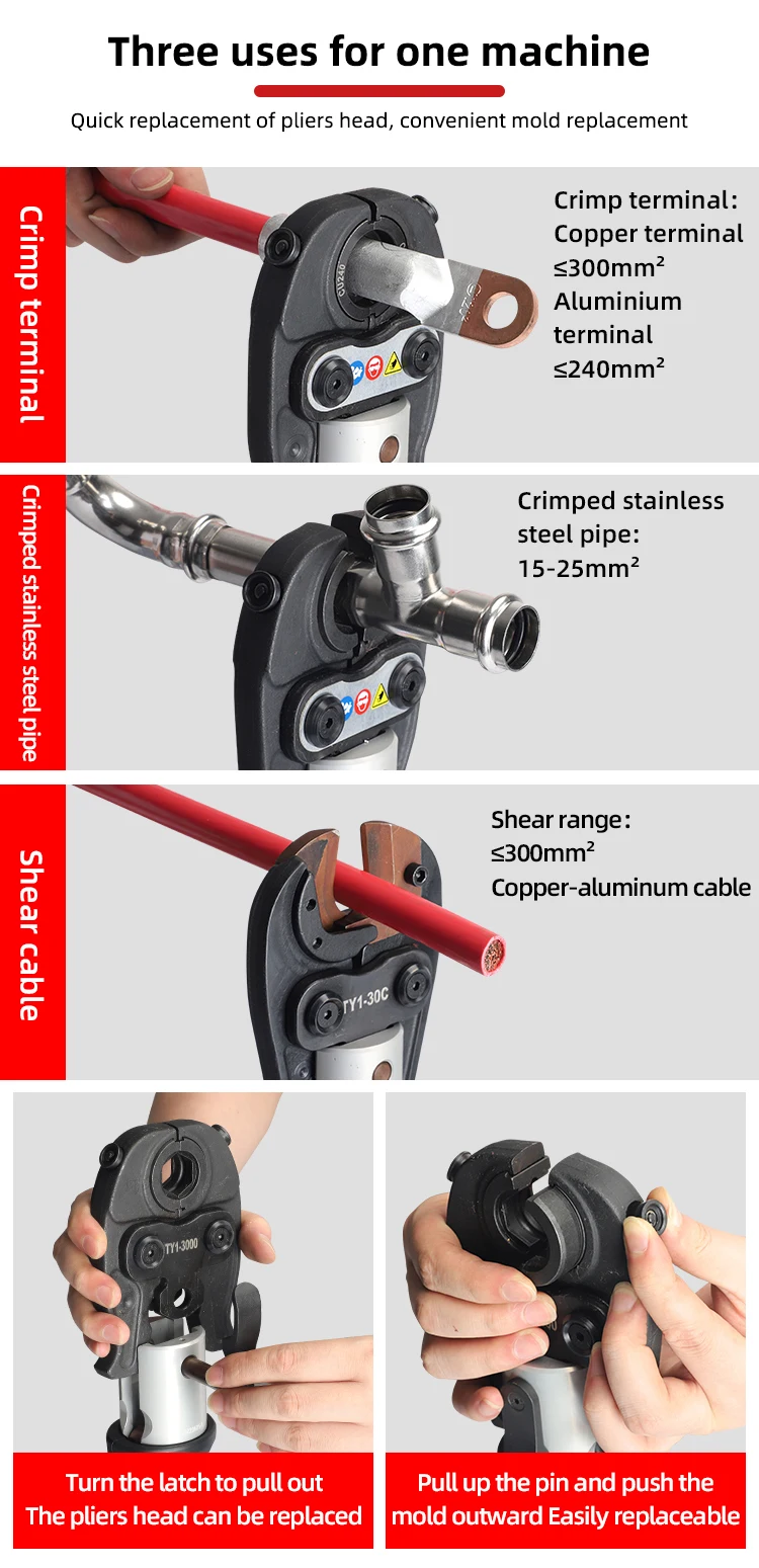 SUOLI Three-in-One Cable and Pipe Pressing Tool - TY1-3000
