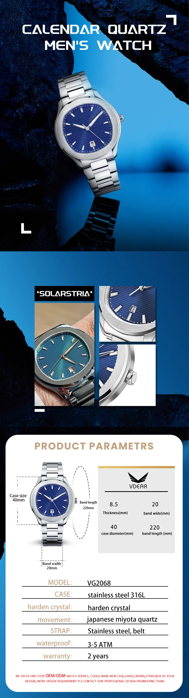 Domed Glass Stainless Steel Back Cover Leather Wrist Watch For Man ...