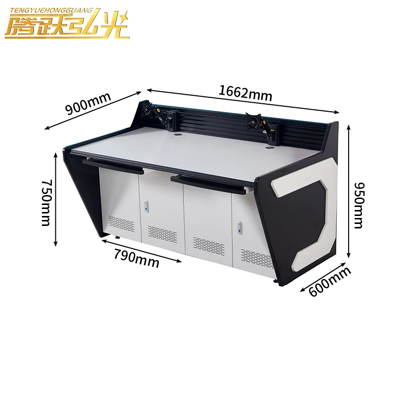 Two workstation C-type command center control console monitoring desk ...