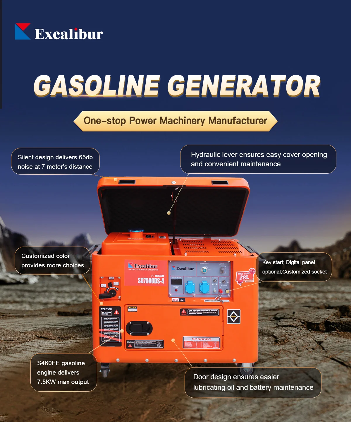 Excalibur S6500cxs Low Noise 5kw 426cc Gasoline Engine Gasoline ...