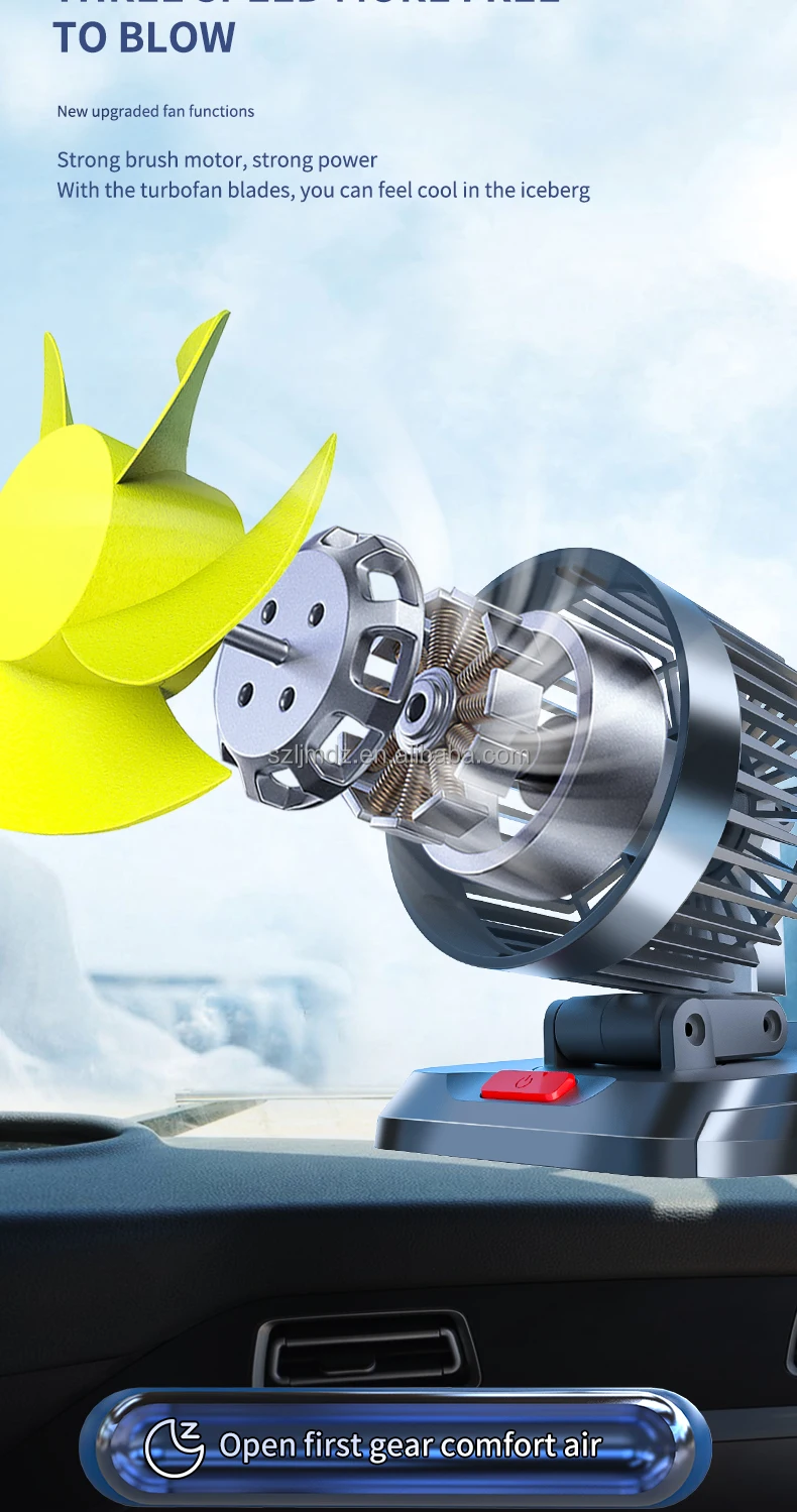 2-in-1 3 Heads Car Fan 360 Degree Rotating 3 Speeds Cooling Air ...