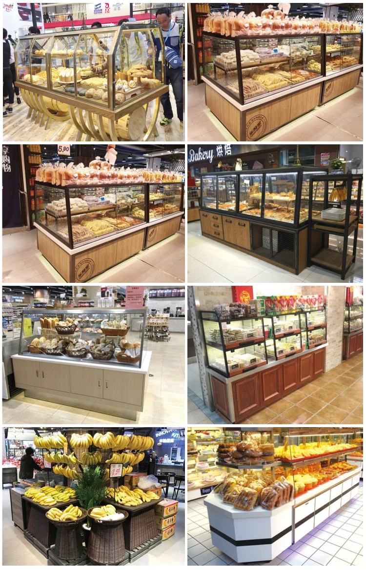 Customized 3 Tier Wall Bread Bakery Display Cabinet Case Shelf