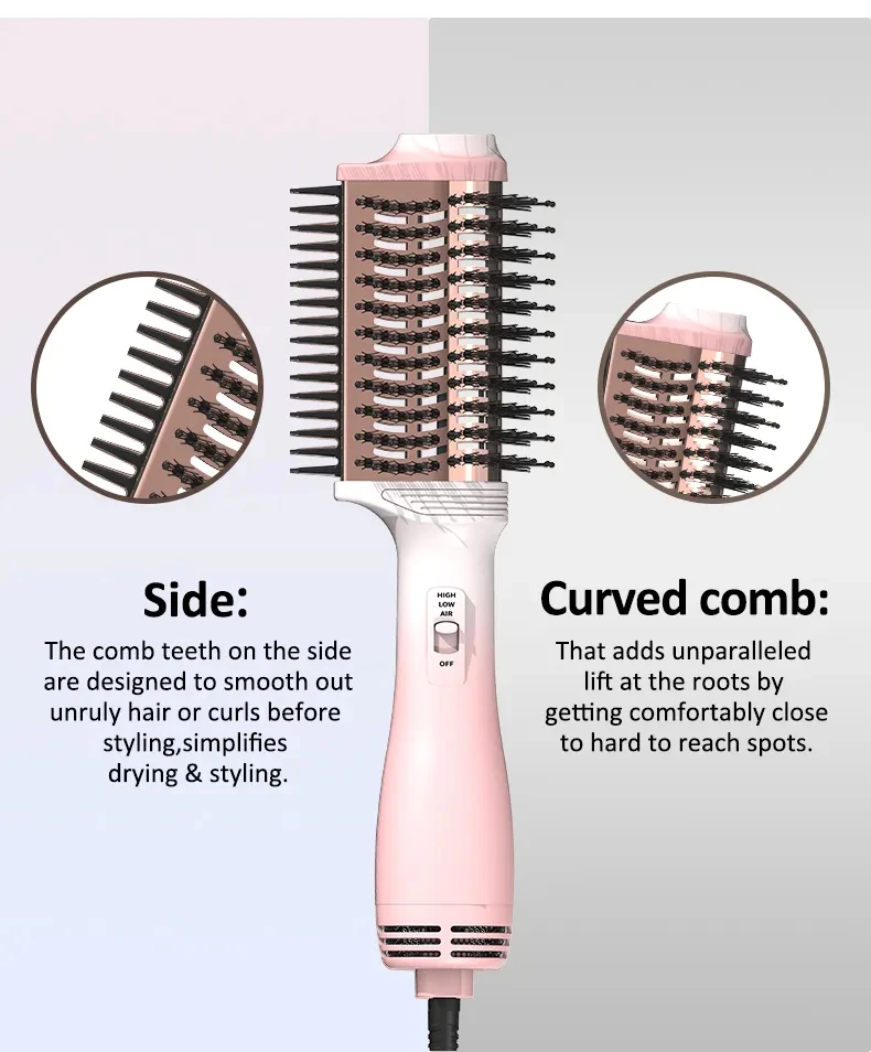 Custom New Pink 3 In 1 Styler Electric Ptc Hair Dryer Brush One Step ...