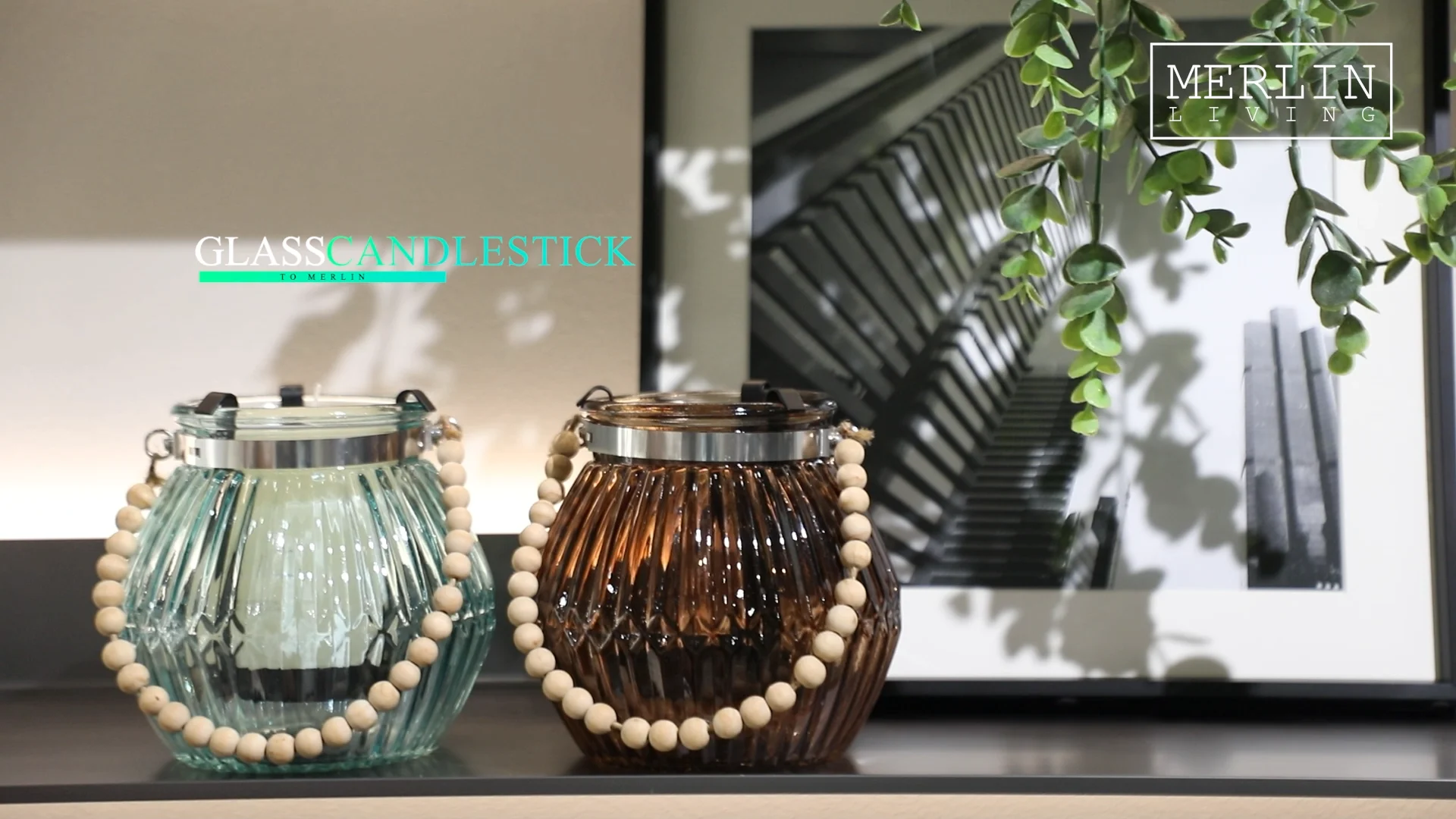 Merlin Living Stained Glass Candle Holder Modern Home Decor With Wooden ...