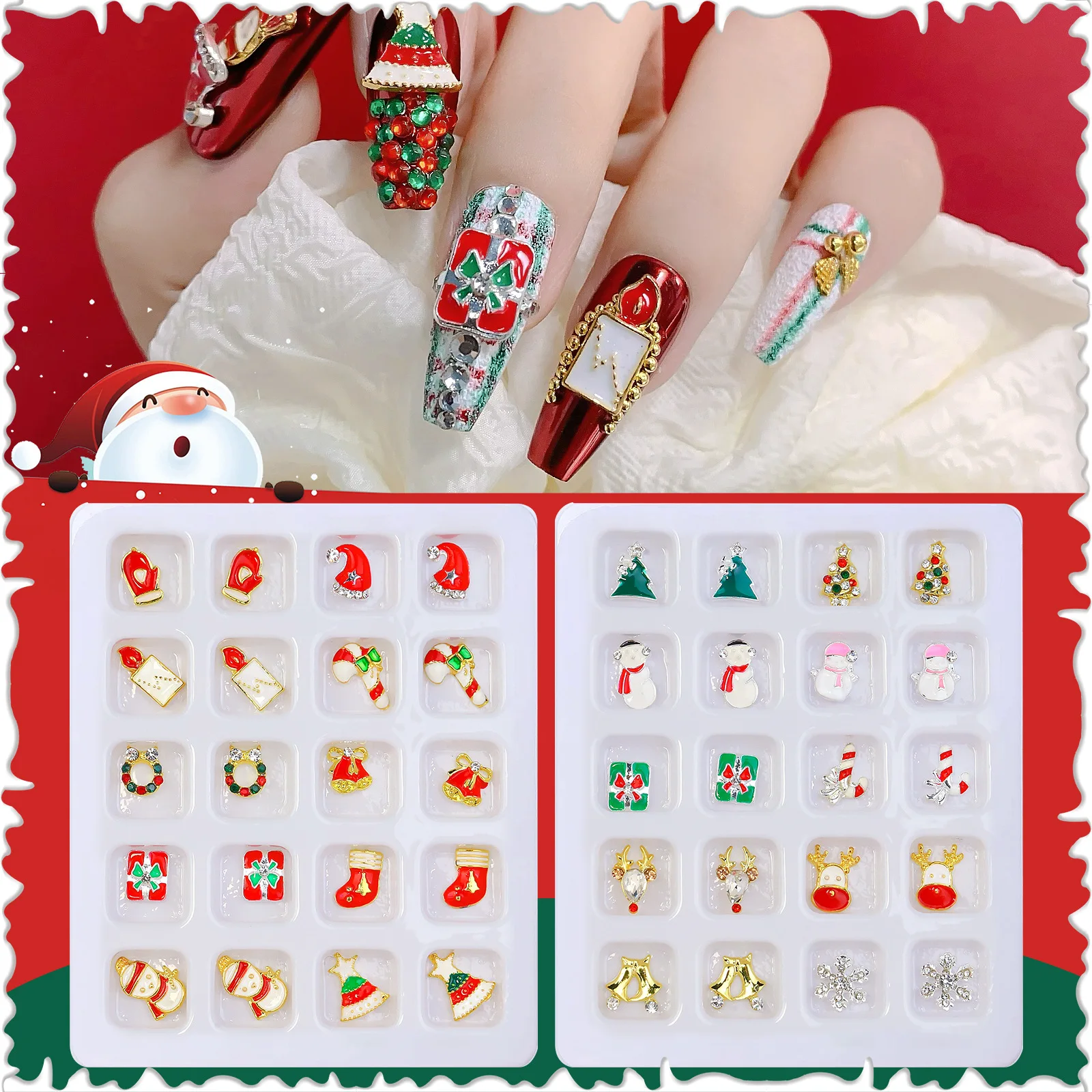 20 Pcs Mixed Design Bling Metal 3d Deer Snowman Metal Alloy Nail Art ...