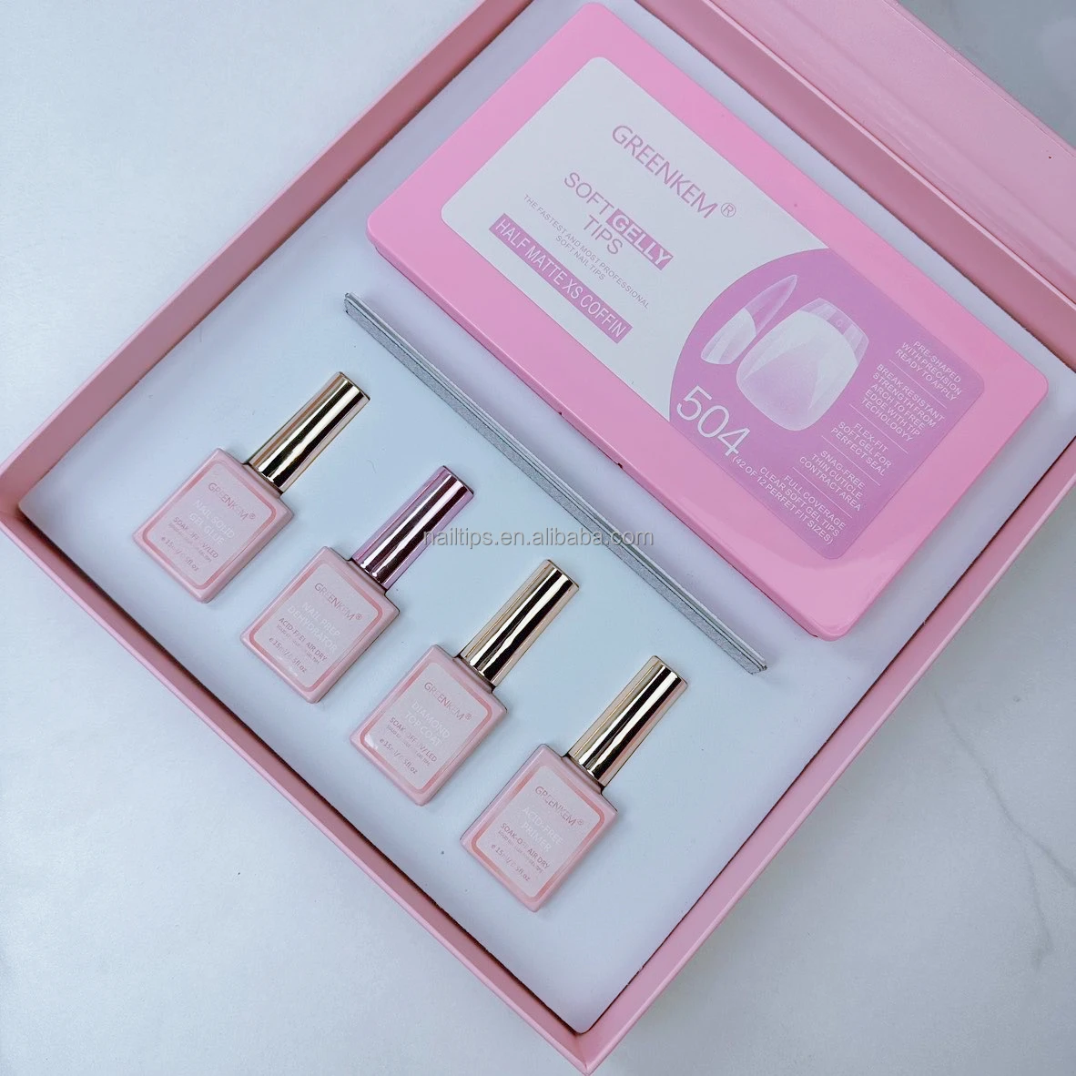 Professional Nail Extension Gel X Tips Set Pink Box with UV LED Lamp ...